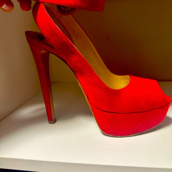 Shoes | Prada Pre Owned Platform Red Sandals Heels | Poshmark